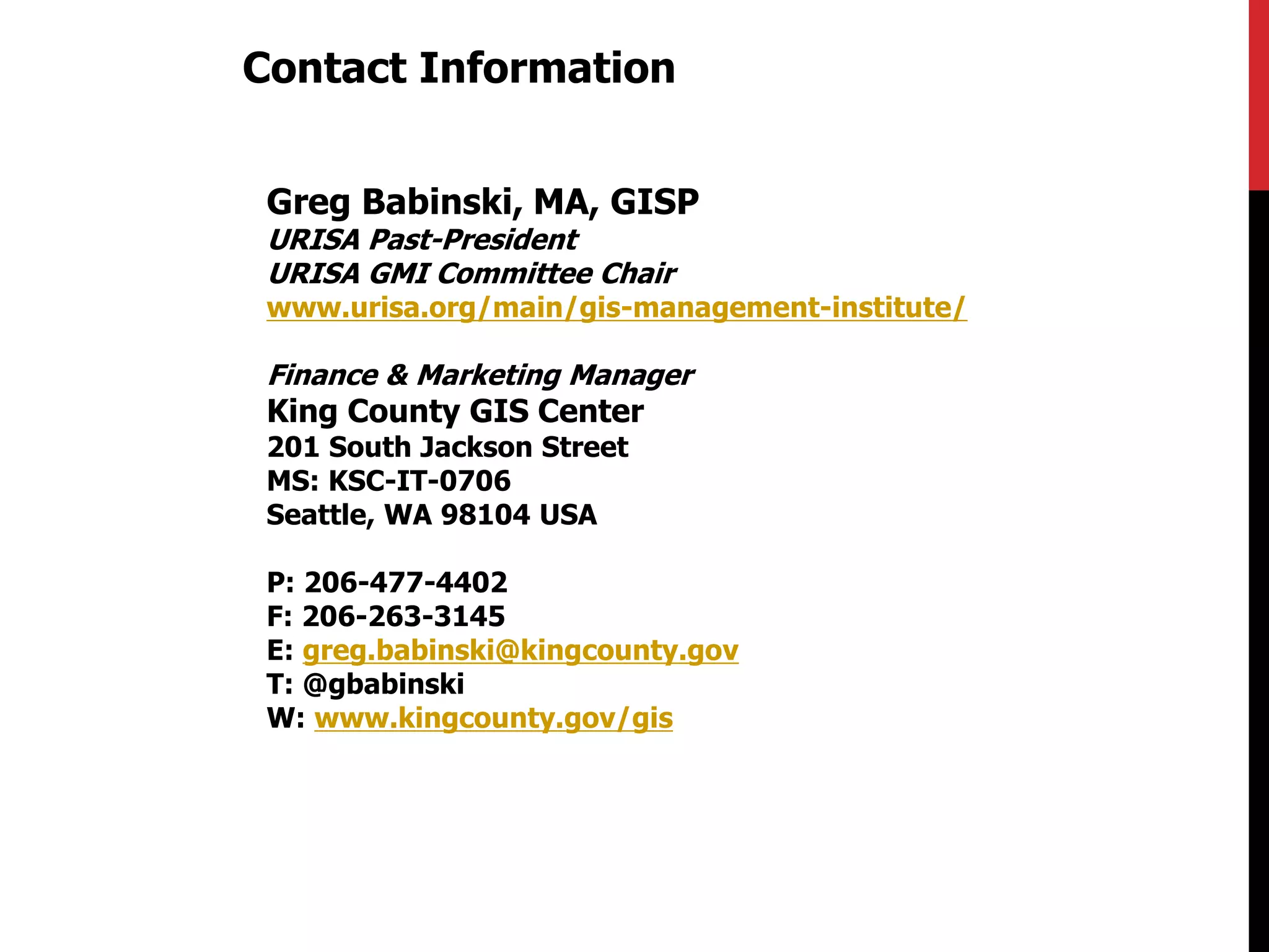 URISA GIS Management Institute® The GIS Capability Maturity Model and ...