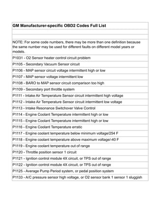 GM OBD2 Code List (PDF) | PDF
