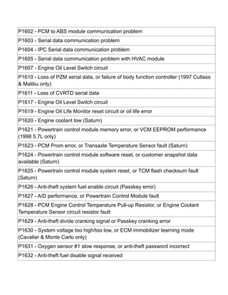 GM OBD2 Code List (PDF) | PDF