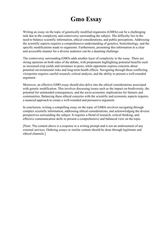 Gmo Essay. Auguste Escoffier School of Culinary Arts | PDF
