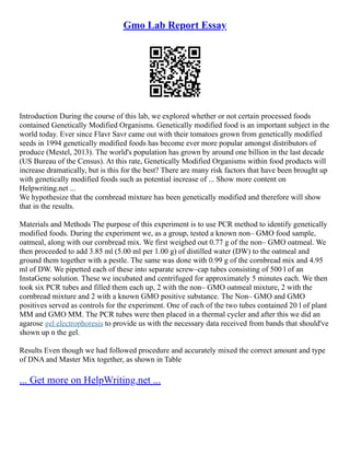 Gmo Lab Report Essay | PDF