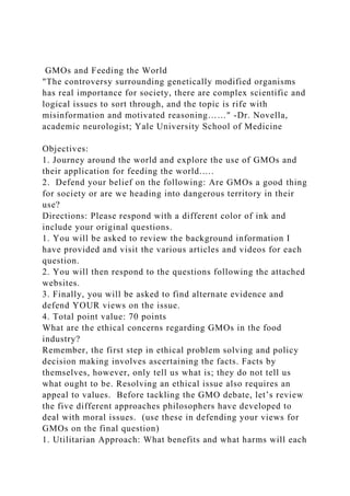 GMOs and Feeding the WorldThe controversy surrounding genetica.docx ...