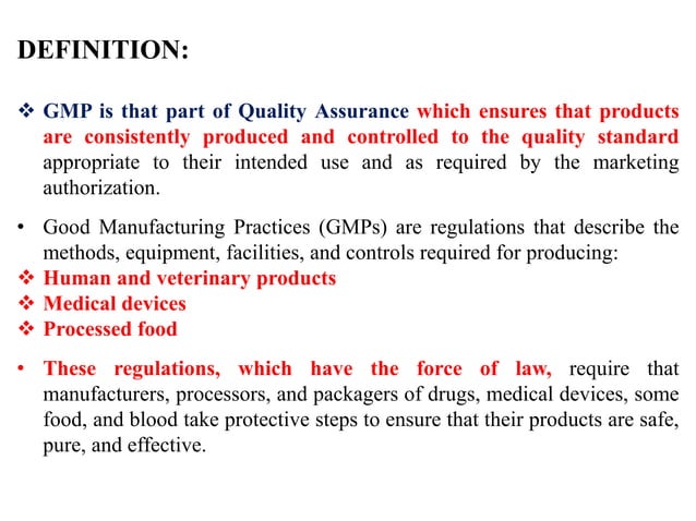Role of GMP in Total Quality Management (TQM) | PPT