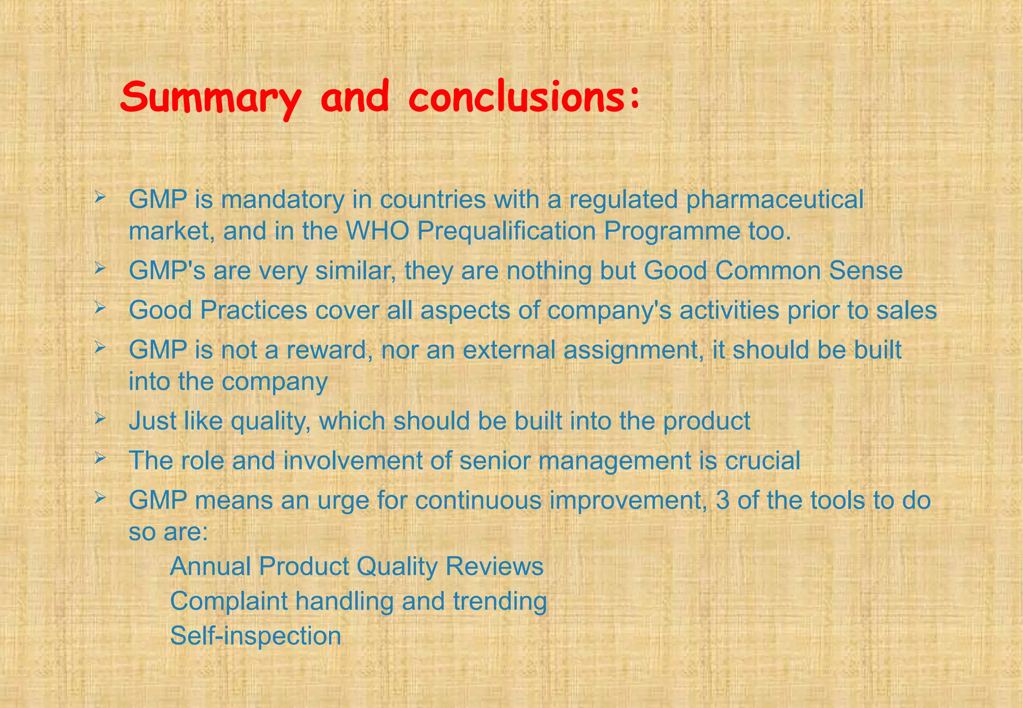 Good Manufacturing Practices (GMP)- Purpose and Principles | PPT