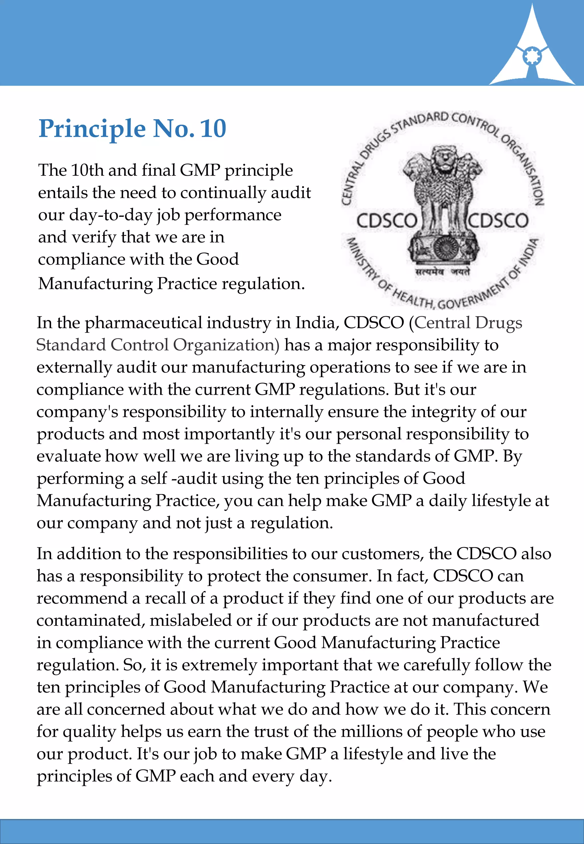 10 Principles of Good Manufacturing Practice (GMP) | PDF