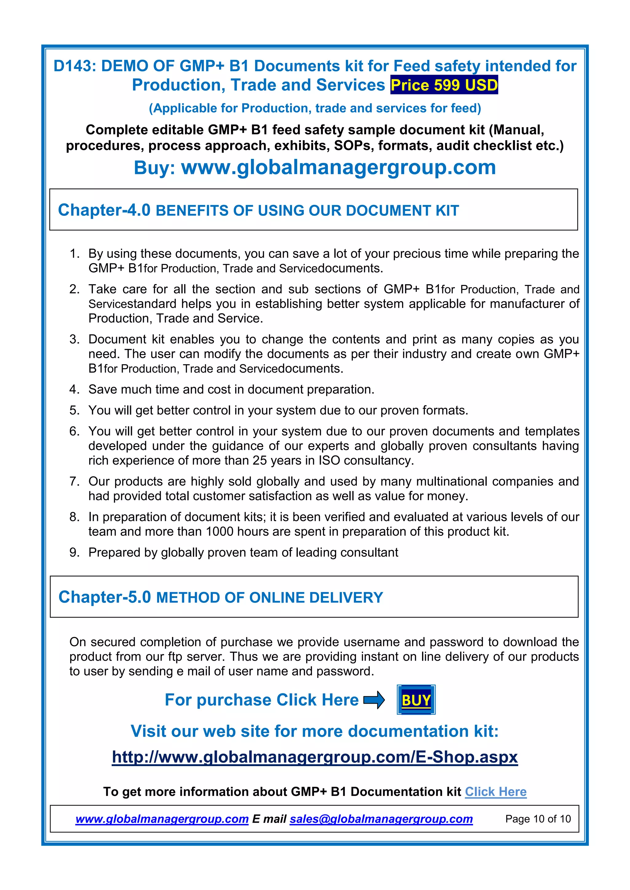 Gmp+b1 documents manual, procedures, audit checklist | PDF