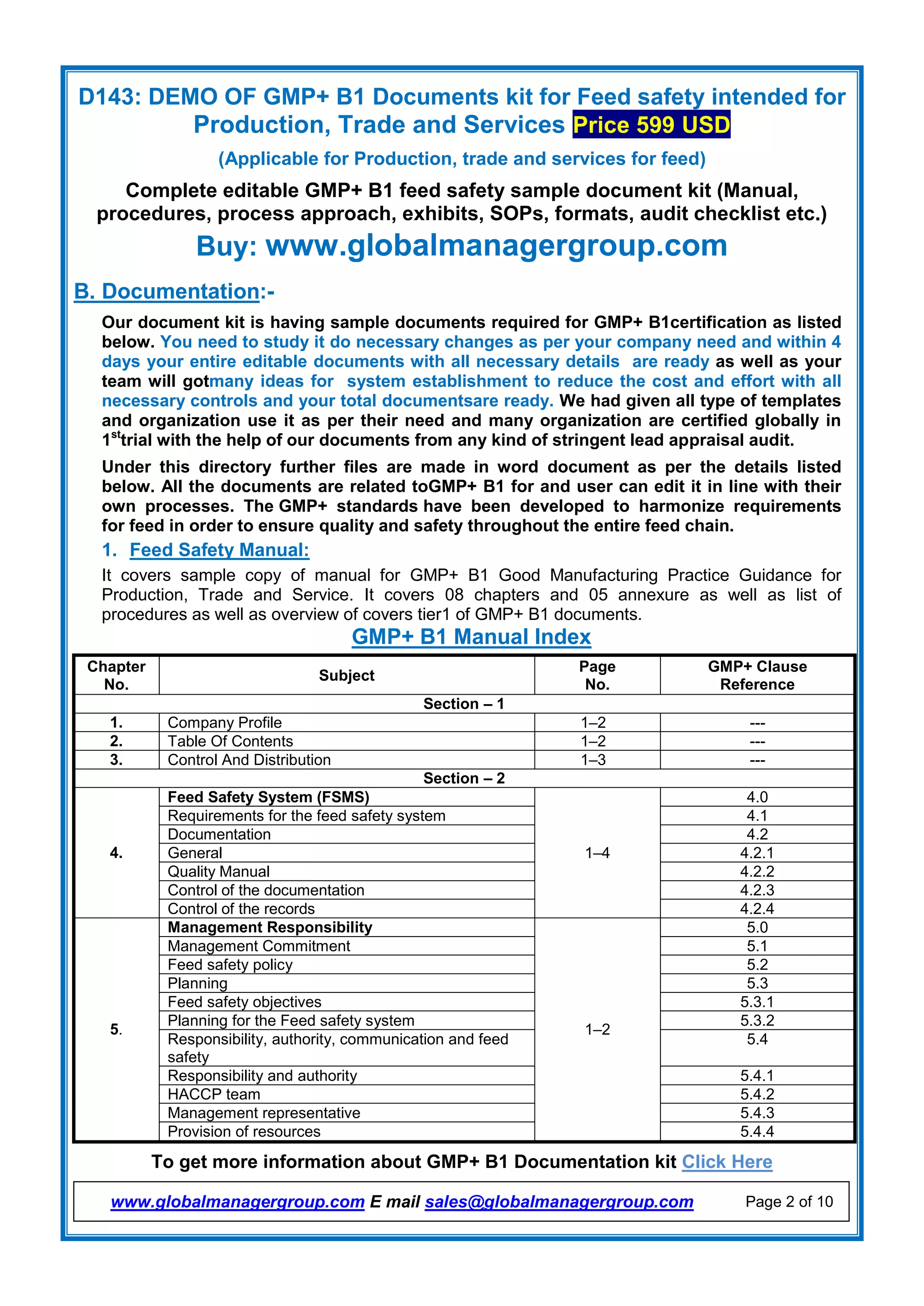 Gmp+b1 documents manual, procedures, audit checklist | PDF