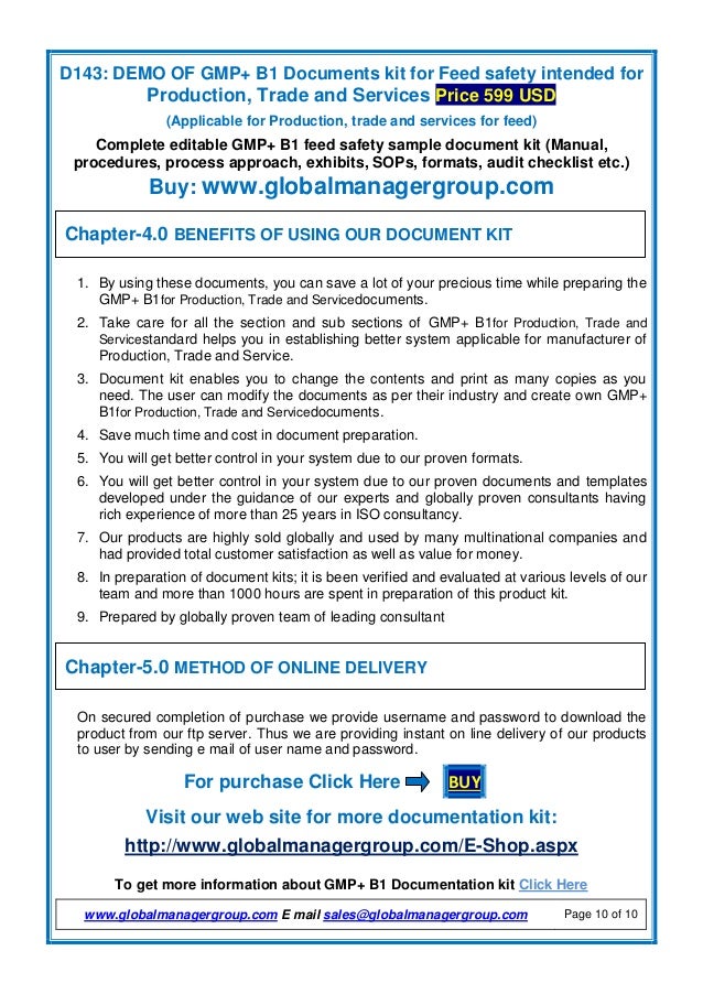 Gmp+b1 documents manual, procedures, audit checklist