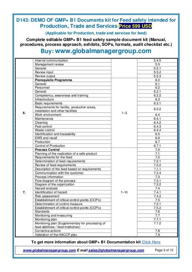 Gmp+b1 documents manual, procedures, audit checklist