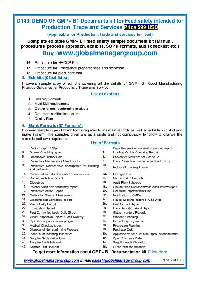 Gmp+b1 documents manual, procedures, audit checklist
