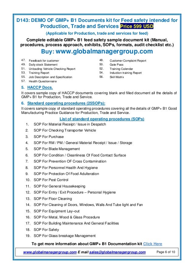 Gmp+b1 documents manual, procedures, audit checklist