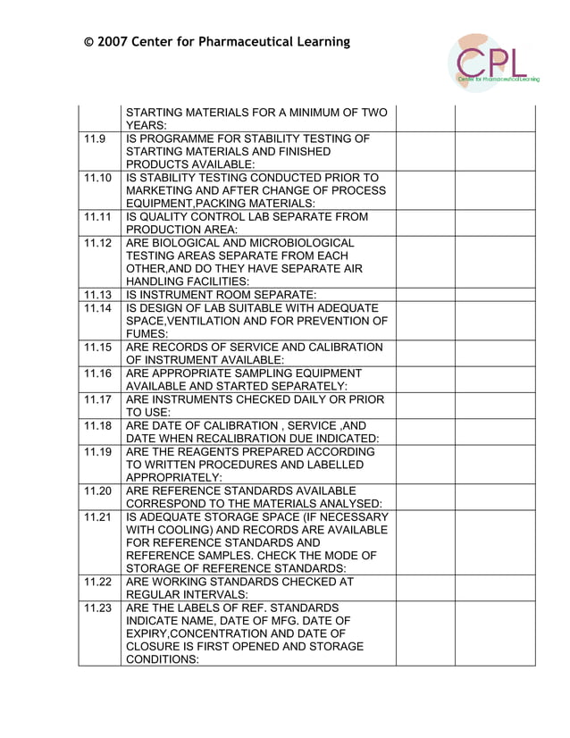 Gmp checklist | PDF | Pharmaceutical Industry | Industries