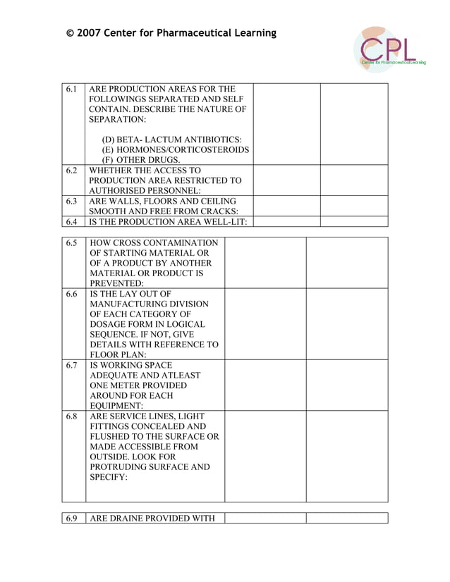 Gmp checklist | PDF | Pharmaceutical Industry | Industries