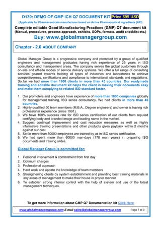 GMP Documents for Pharmaceutical Company | PDF