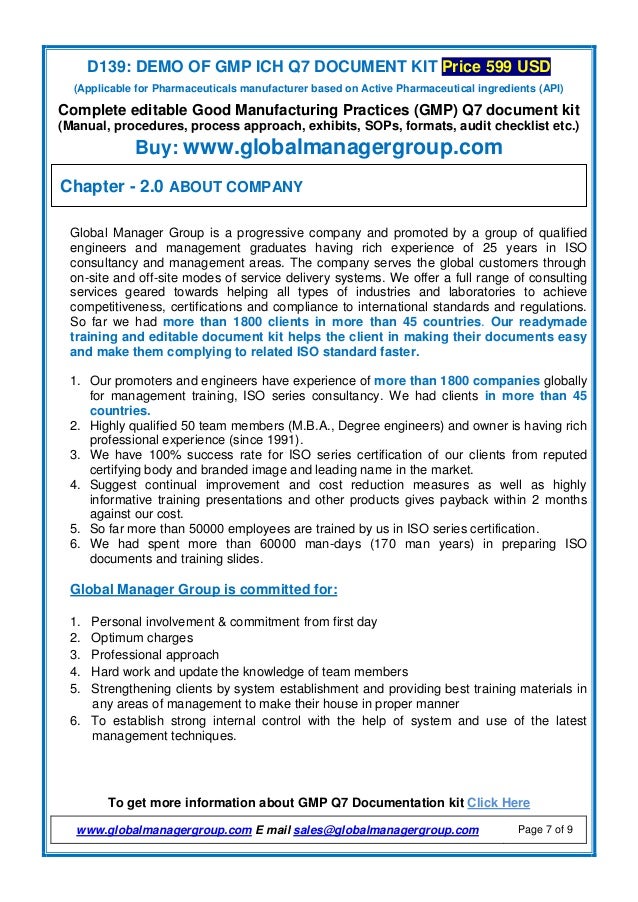 GMP Documents for Pharmaceutical Company