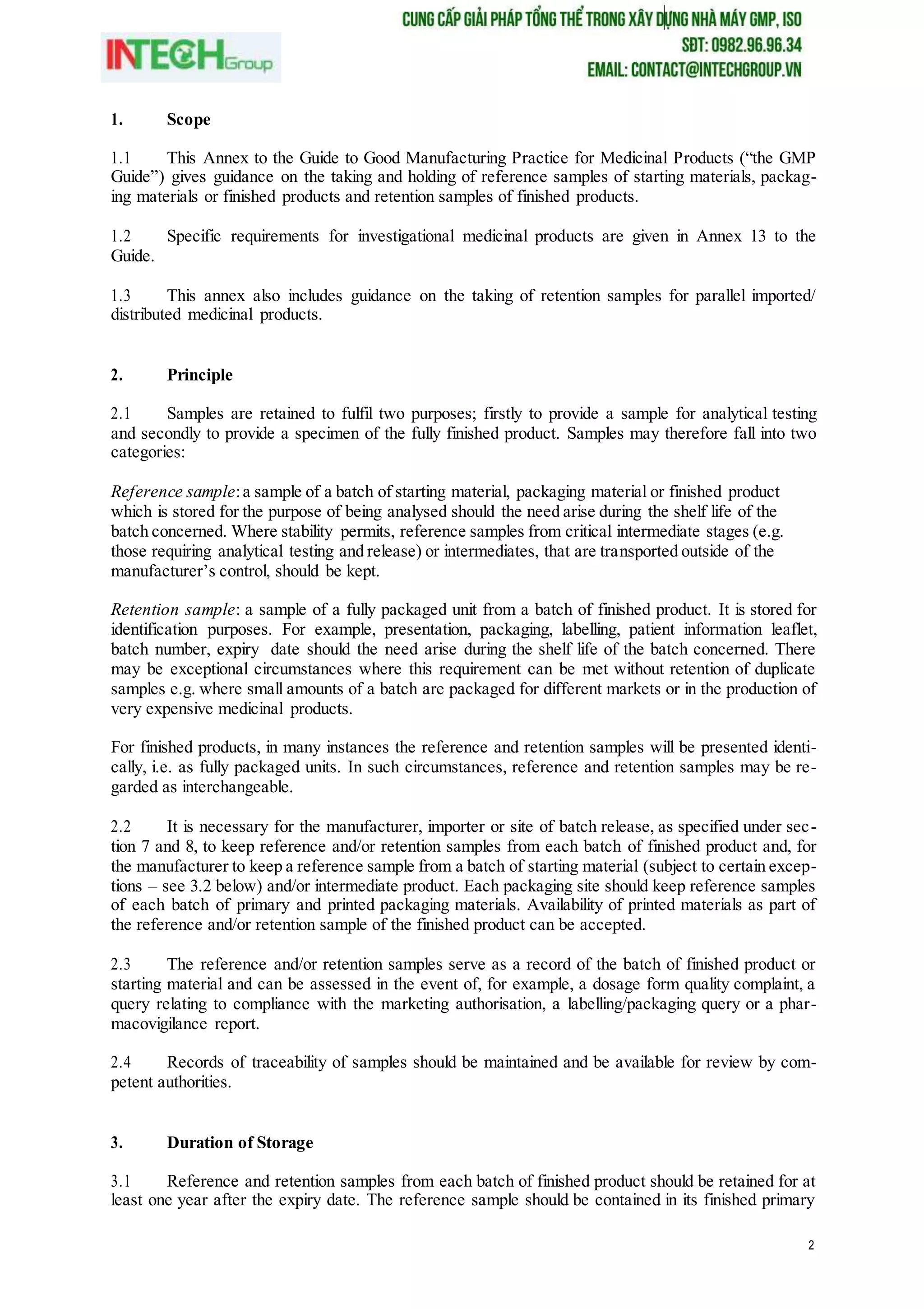 Phụ lục 19 tiêu chuẩn GMP EU về lưu mẫu tham khảo | DOCX