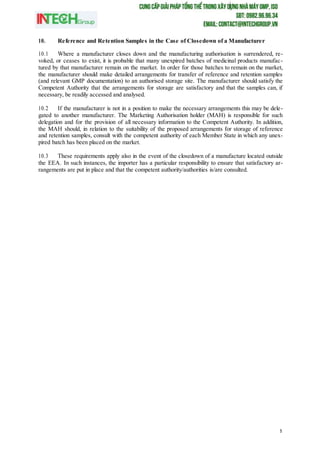 Phụ lục 19 tiêu chuẩn GMP EU về lưu mẫu tham khảo | DOCX