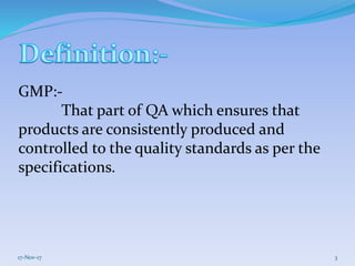 Gmp (good manufacturing practices) | PPTX