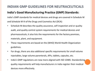 GMP Guidelines for Nutraceuticals - Indian And European | PPTX