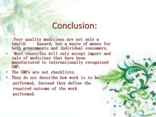 gmp in pharmaceutical Industry FDA guidelines WHO guidelines | PPTX