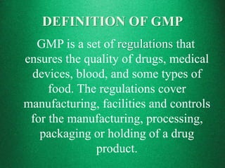 gmp in pharmaceutical Industry FDA guidelines WHO guidelines | PPTX