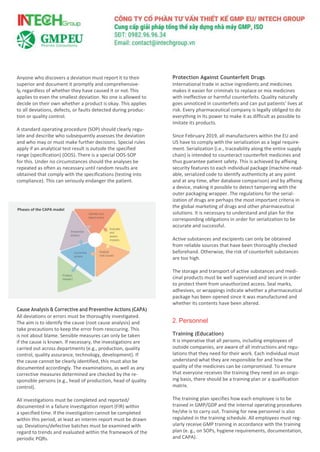 GMP Regulations Your product and process Quality control ...