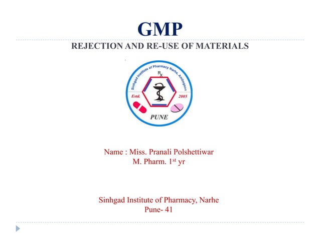 Gmp (rejection and reuse of materials) | PDF | Chemistry | Science