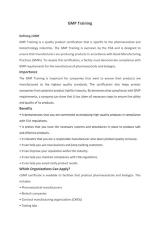 GMP Training | PDF