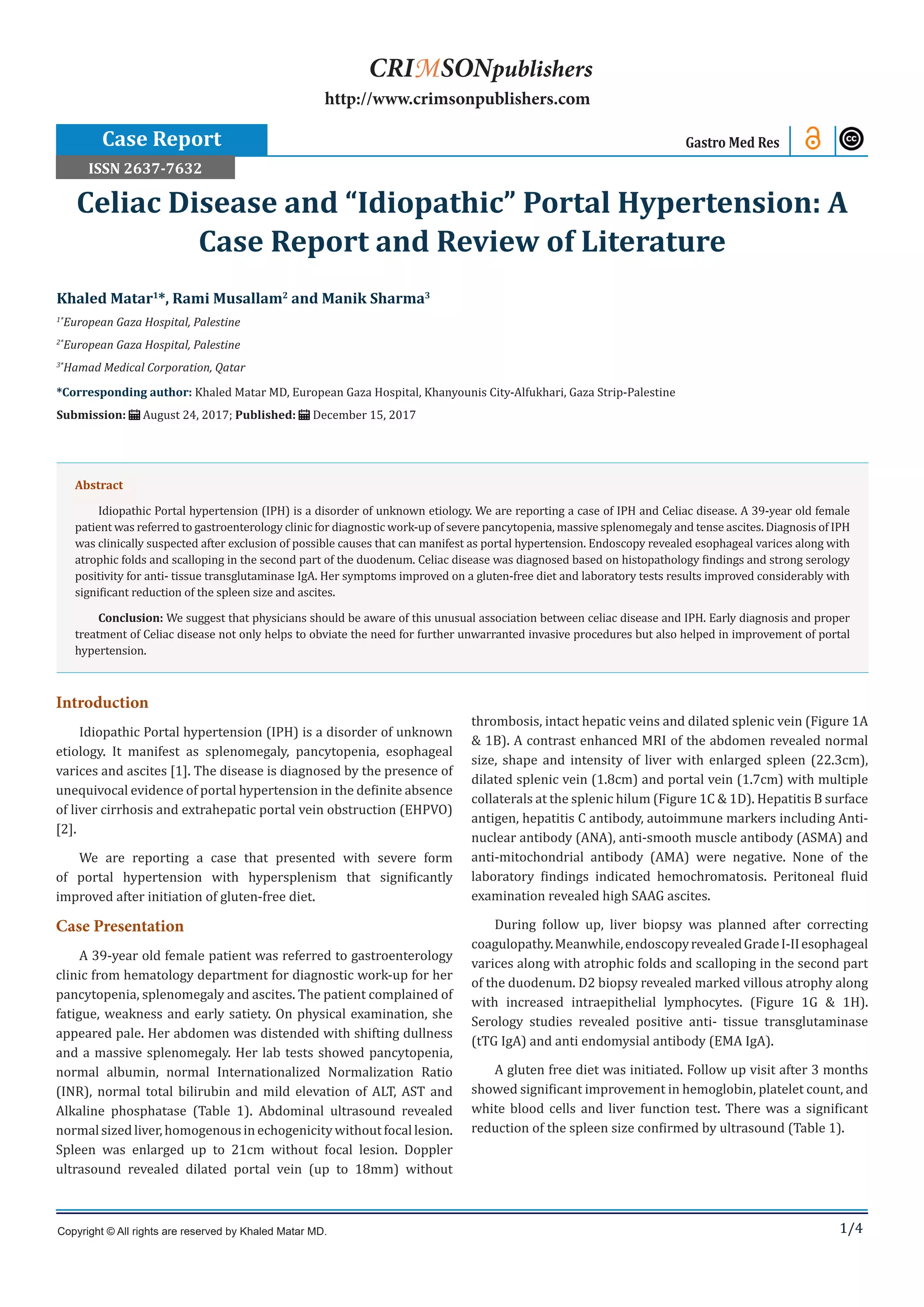 Crimson Publishers: Celiac Disease and “Idiopathic” Portal Hypertension ...