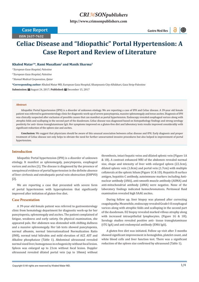 Crimson Publishers: Celiac Disease and “Idiopathic” Portal Hypertension ...