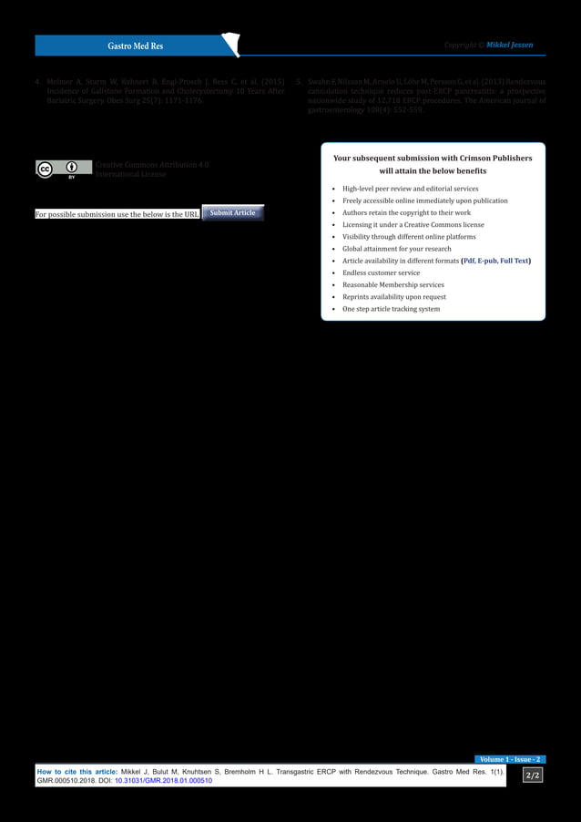 Crimson Publishers: Transgastric ERCP with Rendezvous Technique | PDF