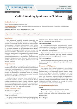 Cyclical Vomiting Syndrome in Children-Crimson Publishers | PDF
