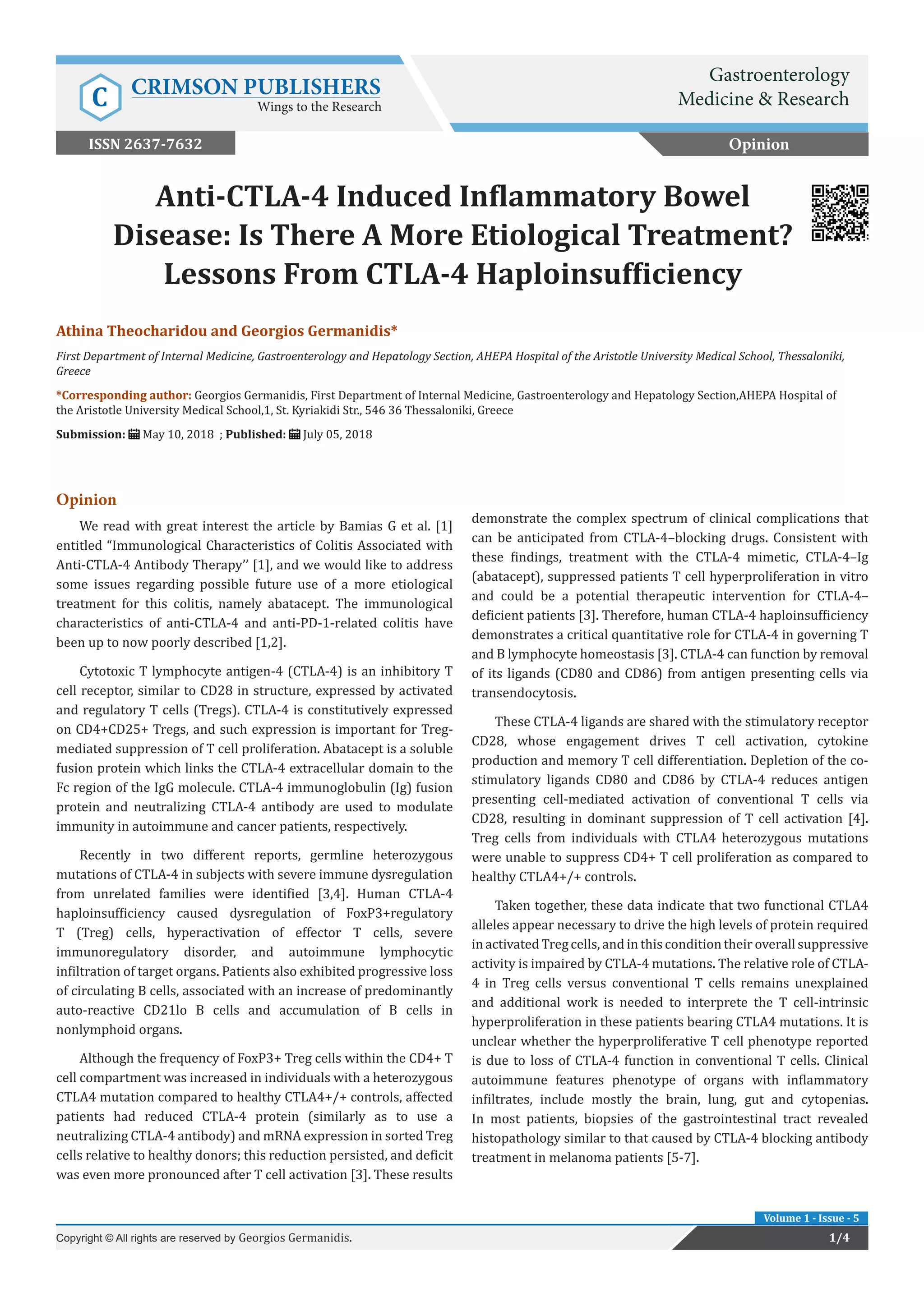 Anti-CTLA-4 Induced Inflammatory Bowel Disease: Is There A More ...