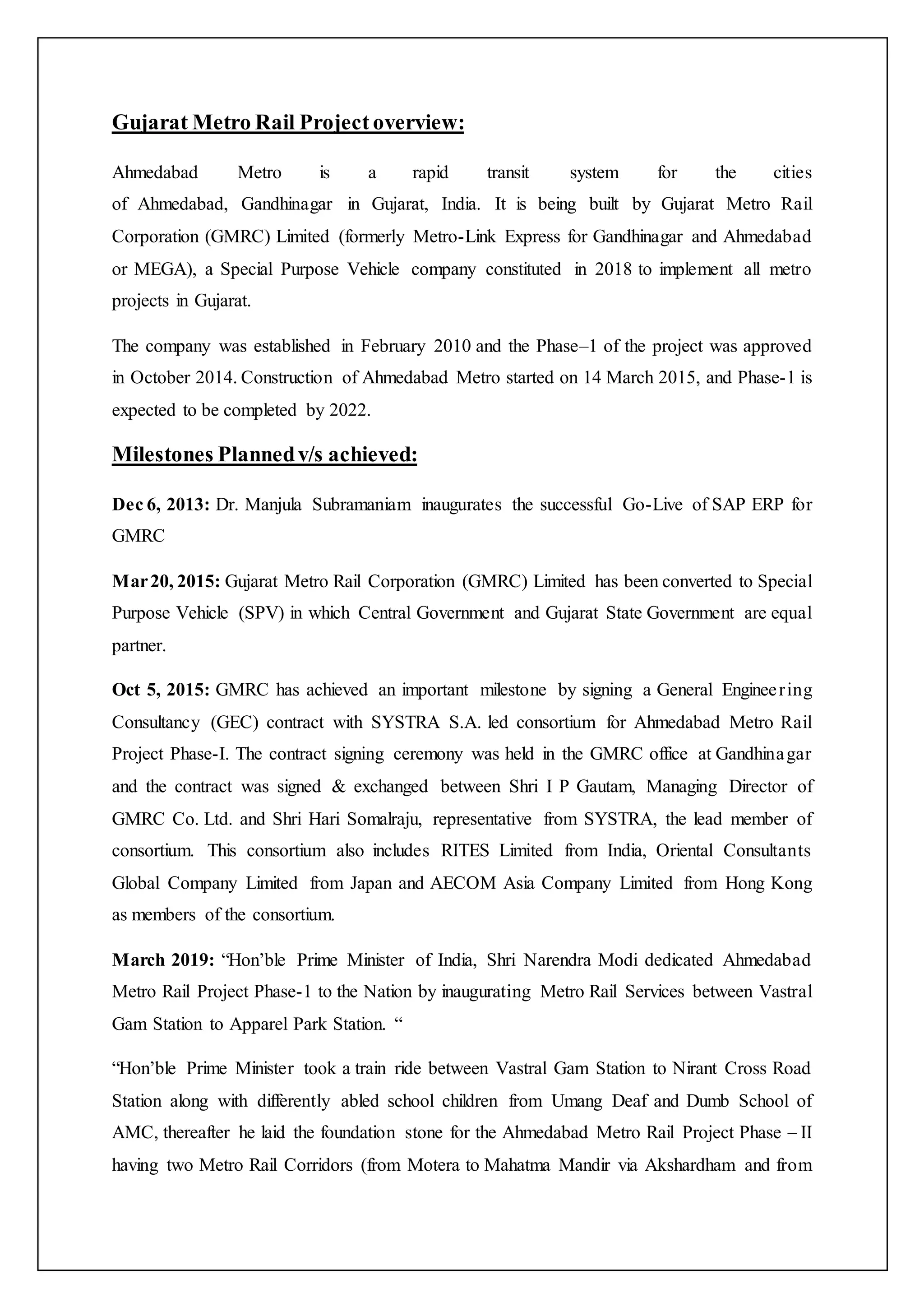 “Gujarat Metro Rail Project” | DOCX