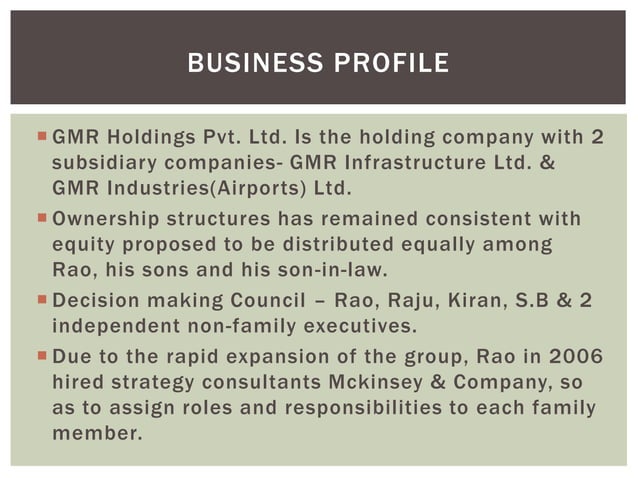 Gmr group family business ppt | PPTX | Non-Profit Organizations | Industries