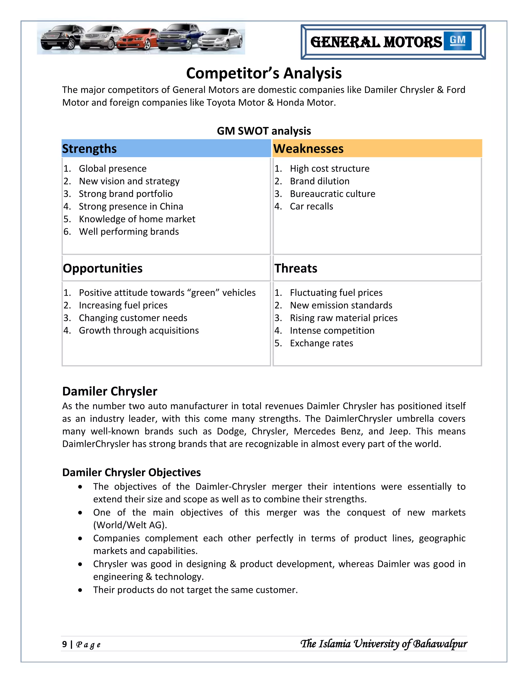 General Motor Strategic Management Analysis | PDF