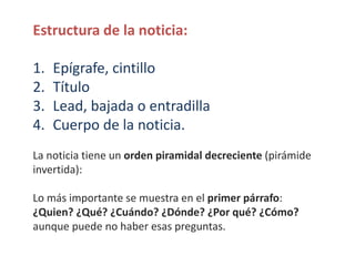 Géneros periodísticos - Partes de una noticia | PPTX