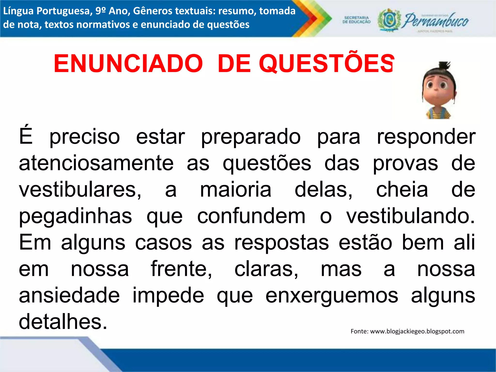Gêneros textuais resumo, tomada de nota, textos normativos e enunciado ...