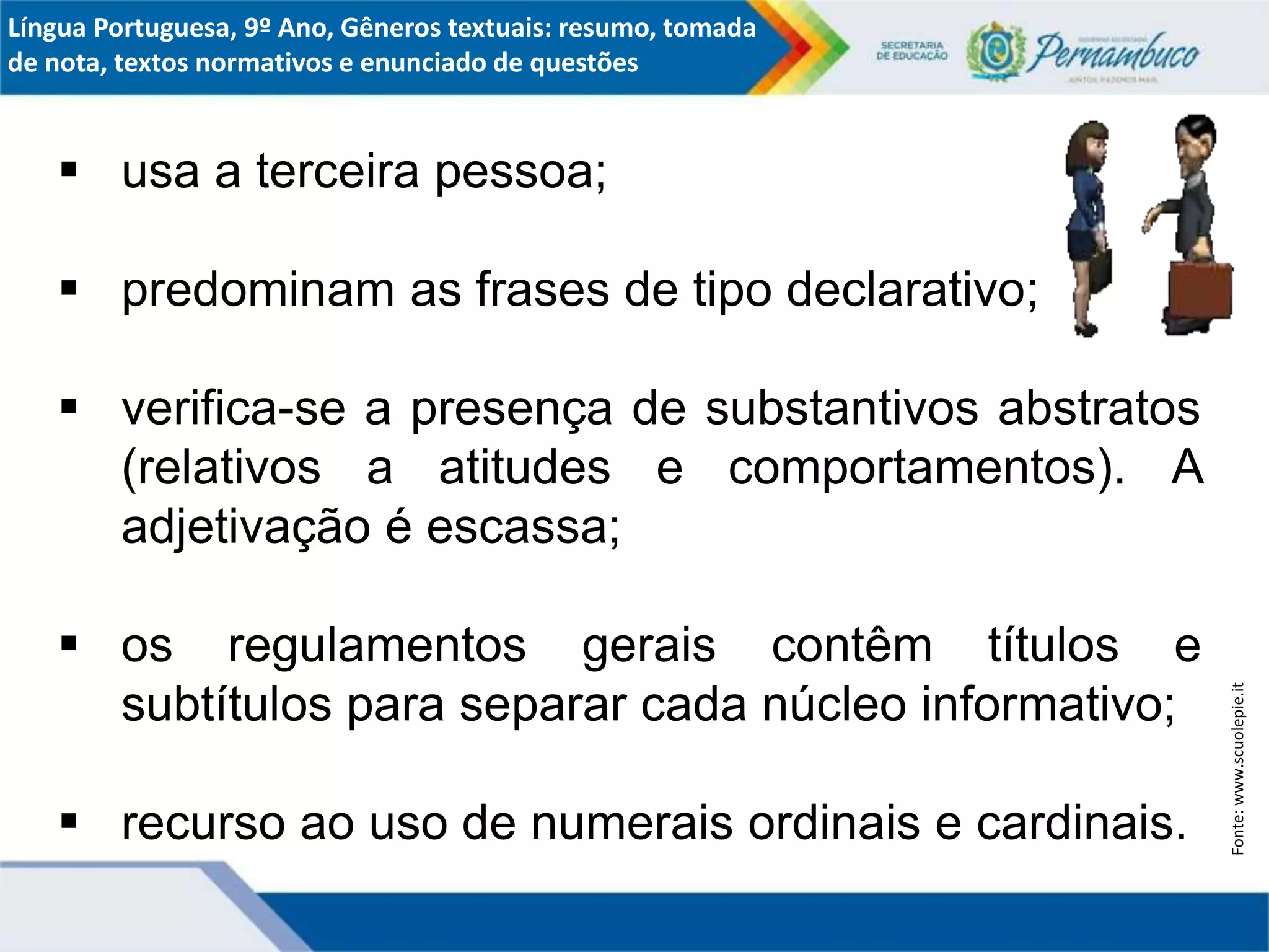 Gêneros textuais resumo, tomada de nota, textos normativos e enunciado ...