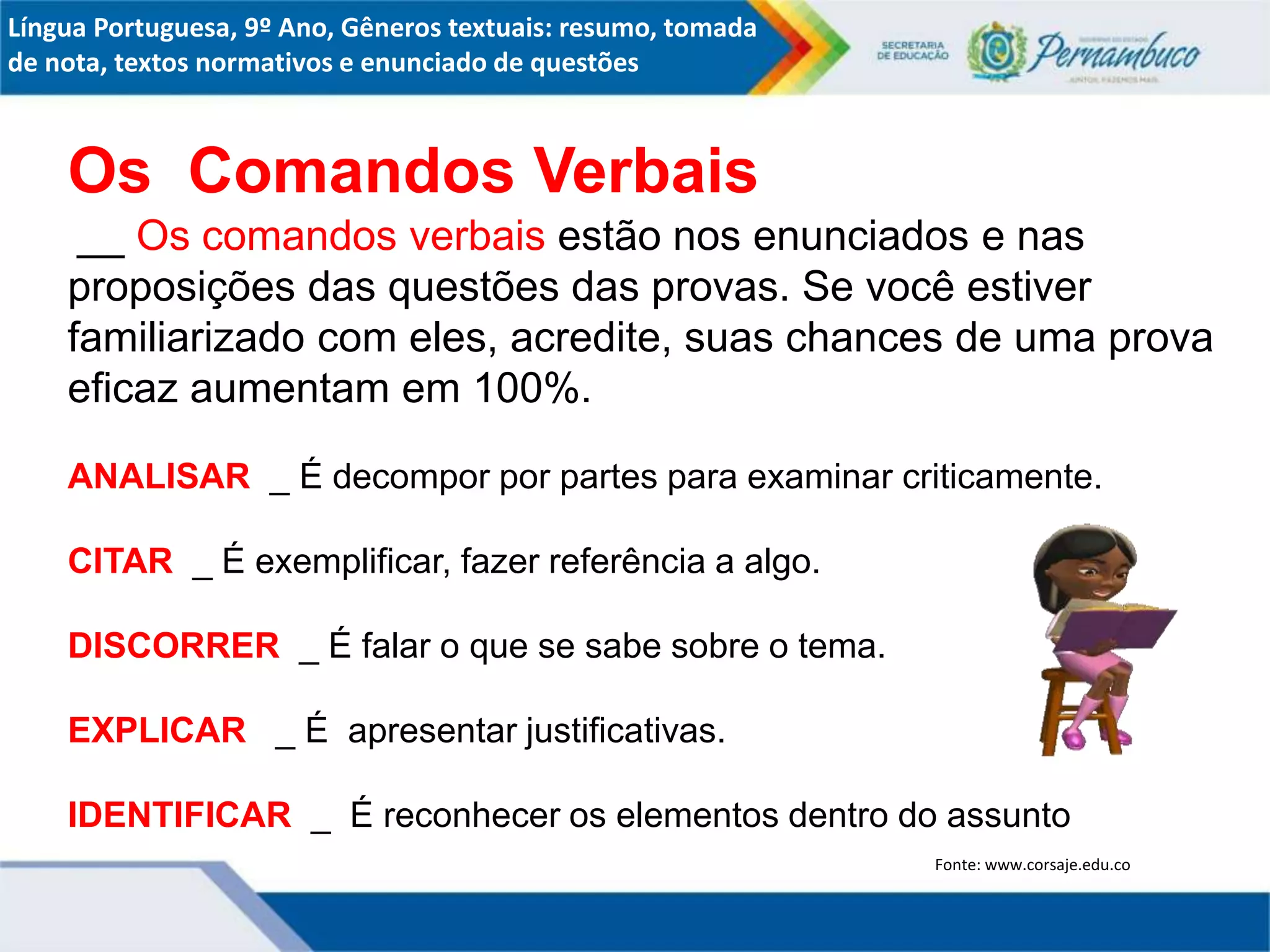 Gêneros textuais resumo, tomada de nota, textos normativos e enunciado ...