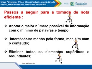 Gêneros textuais resumo, tomada de nota, textos normativos e enunciado ...