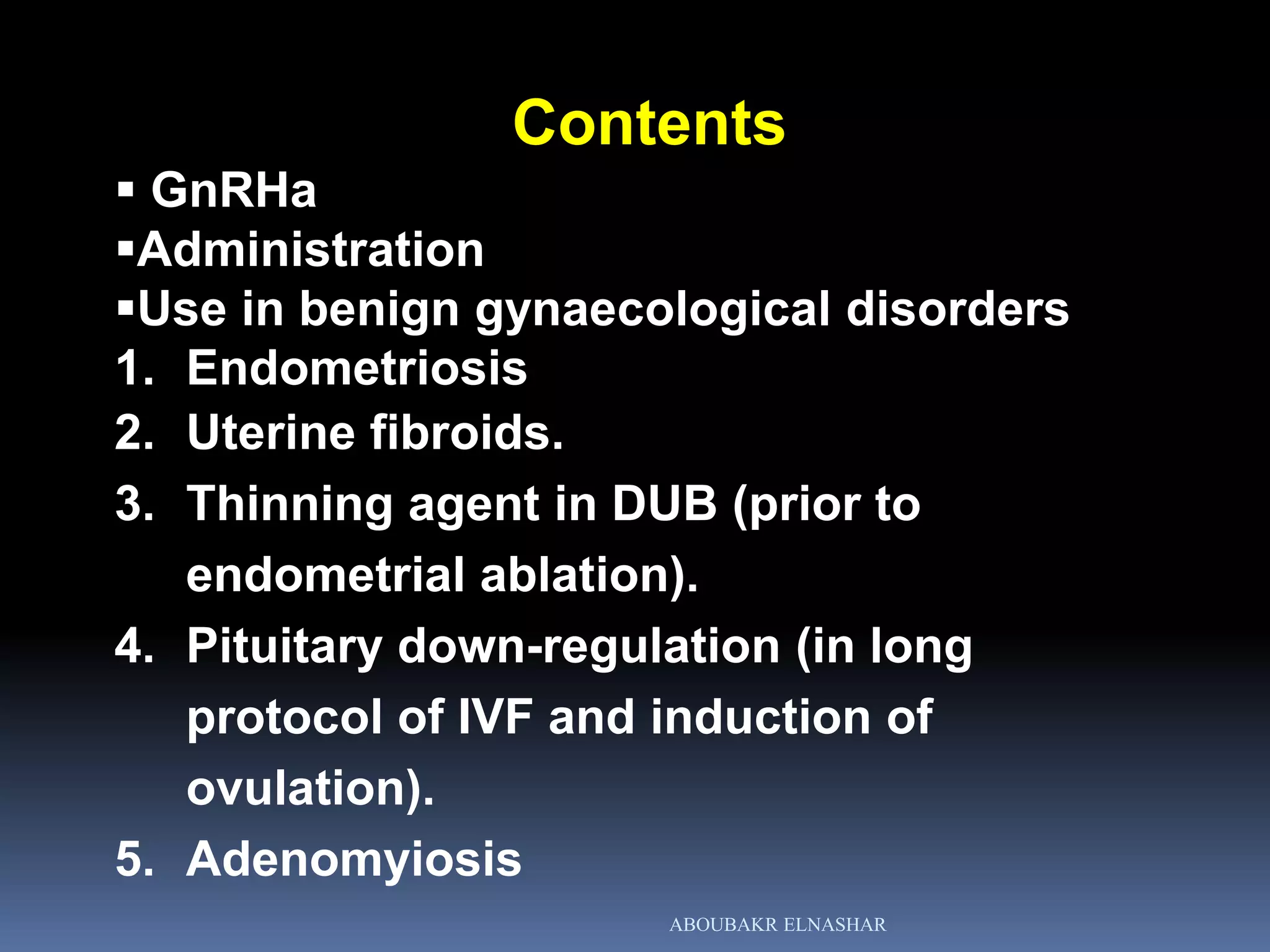 Role of GnRH agonist in benign gynaecological disorders | PDF