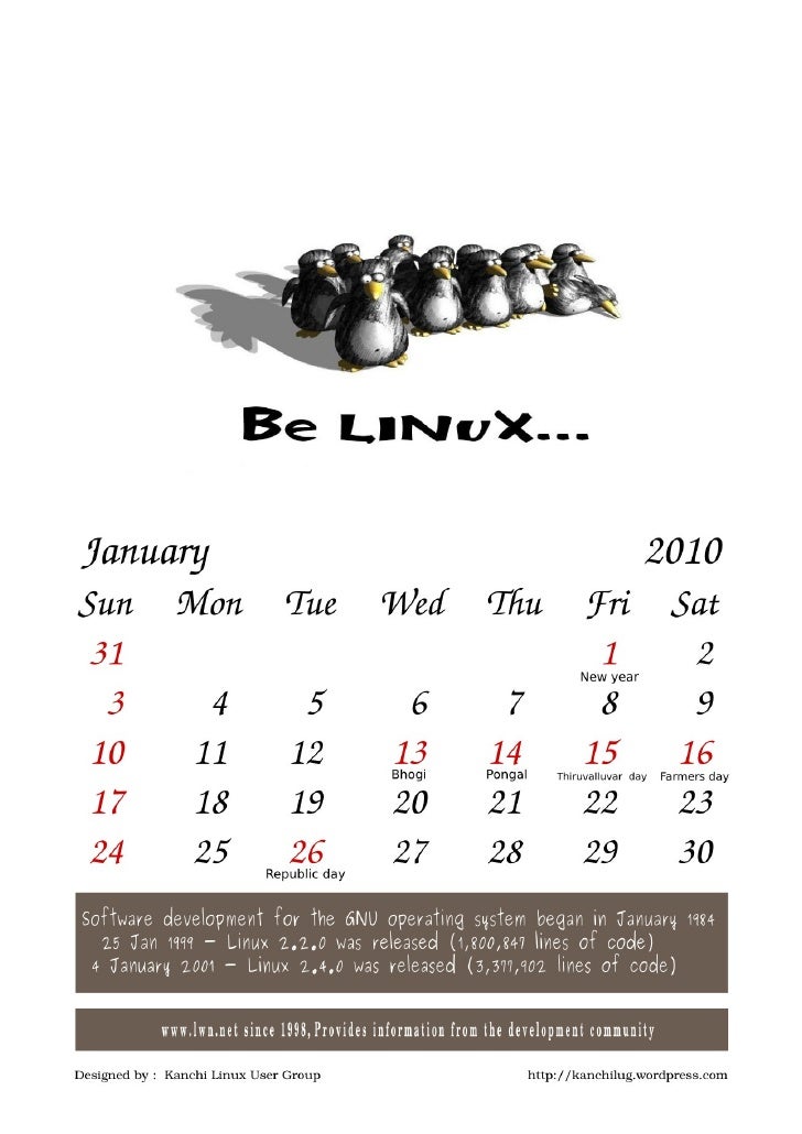 Gnu/Linux Calendar 2010 V -1.0