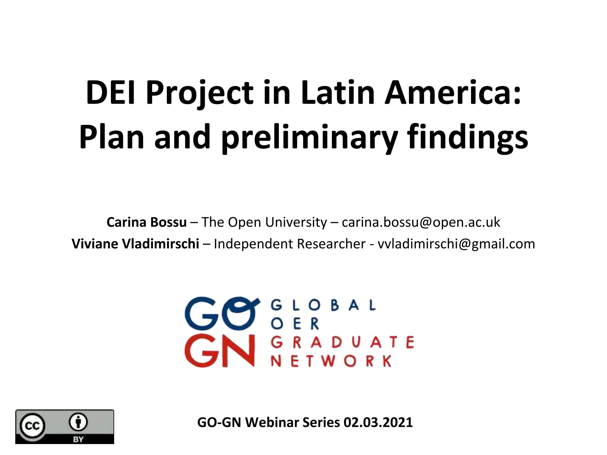 DEI Project in Latin America: Plan and preliminary findings | PPT