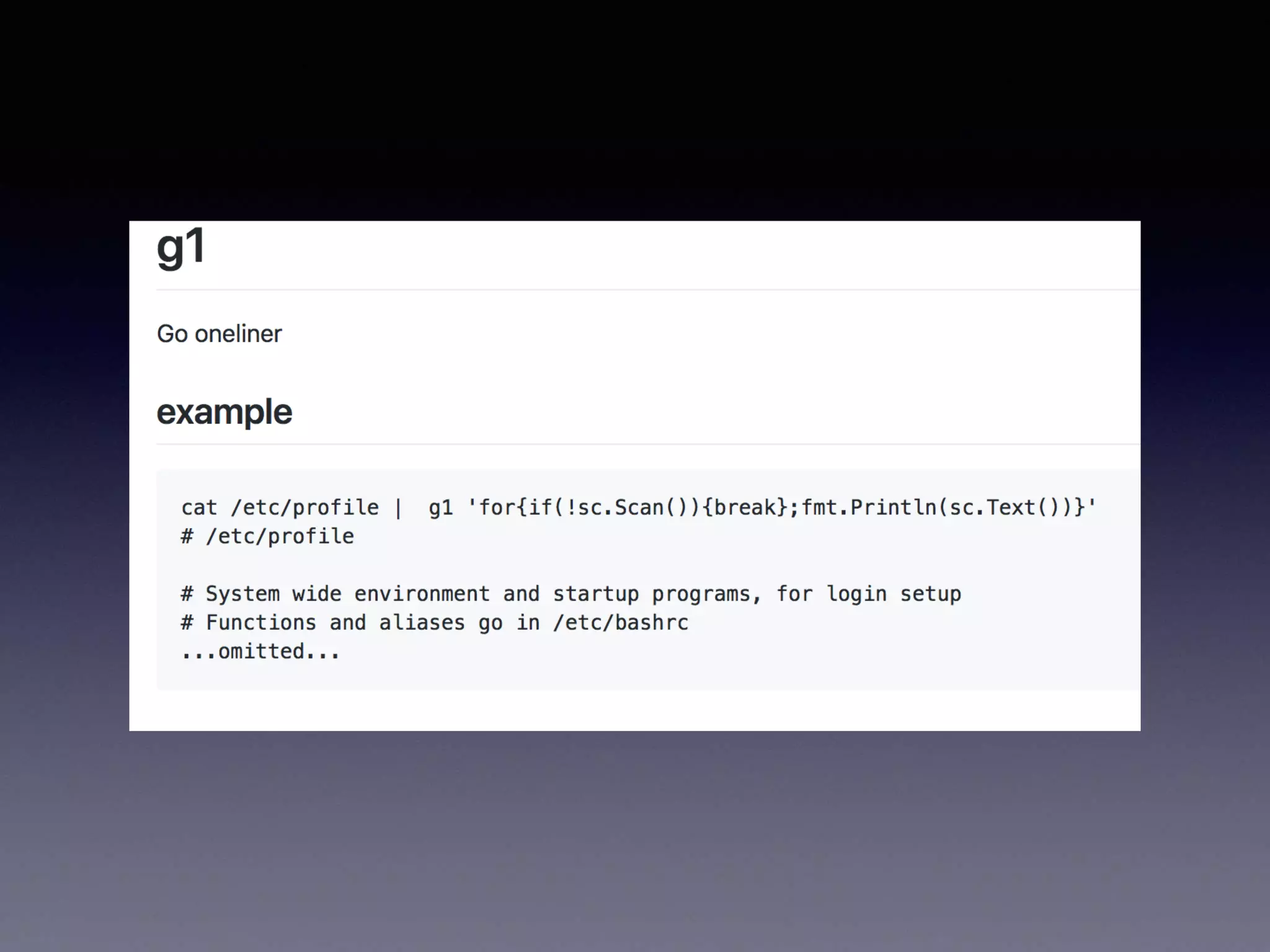 Writing One Liner by Golang(Japanese) | PPTX | Programming Languages | Computing