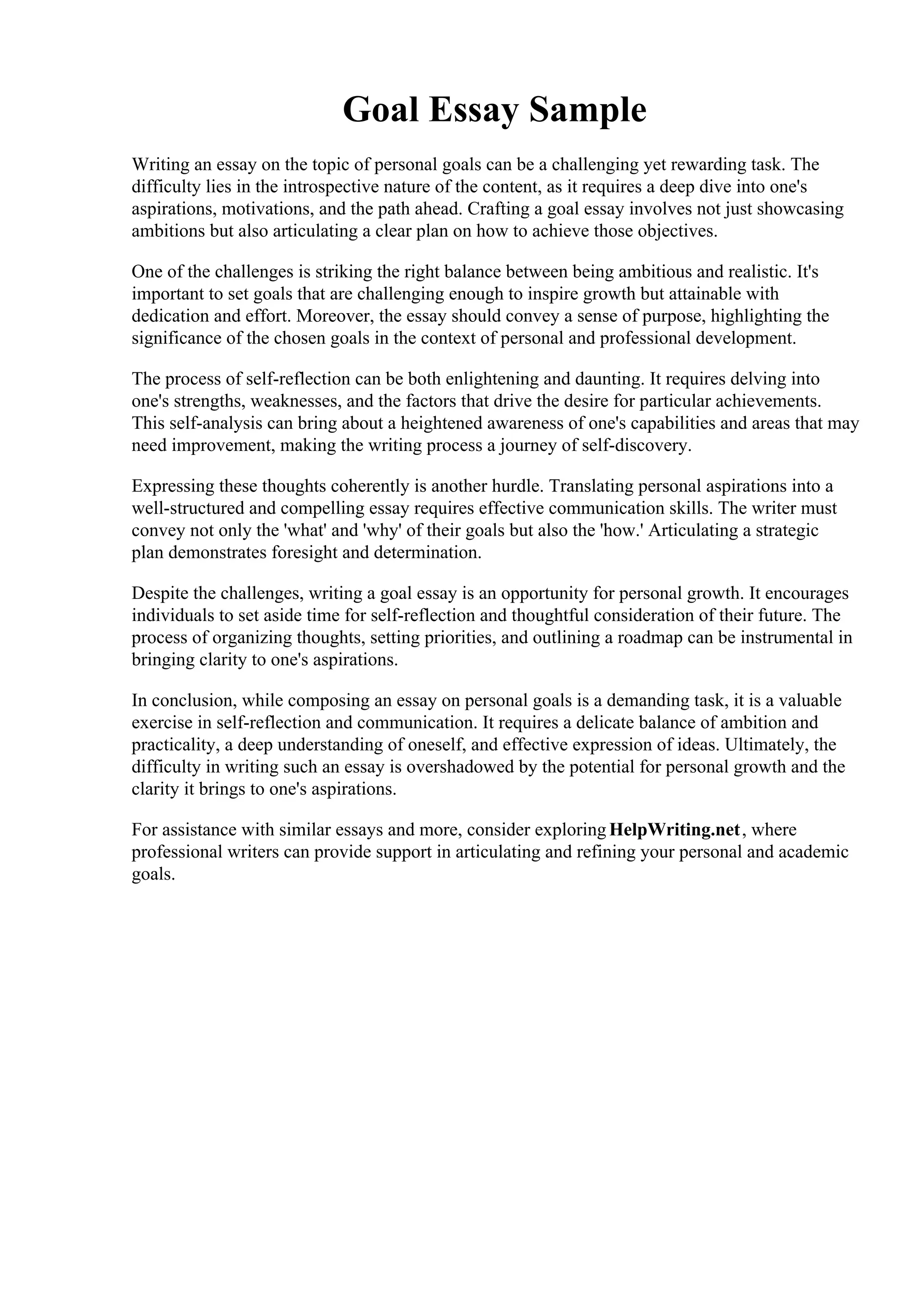 Goal Essay Sample | PDF