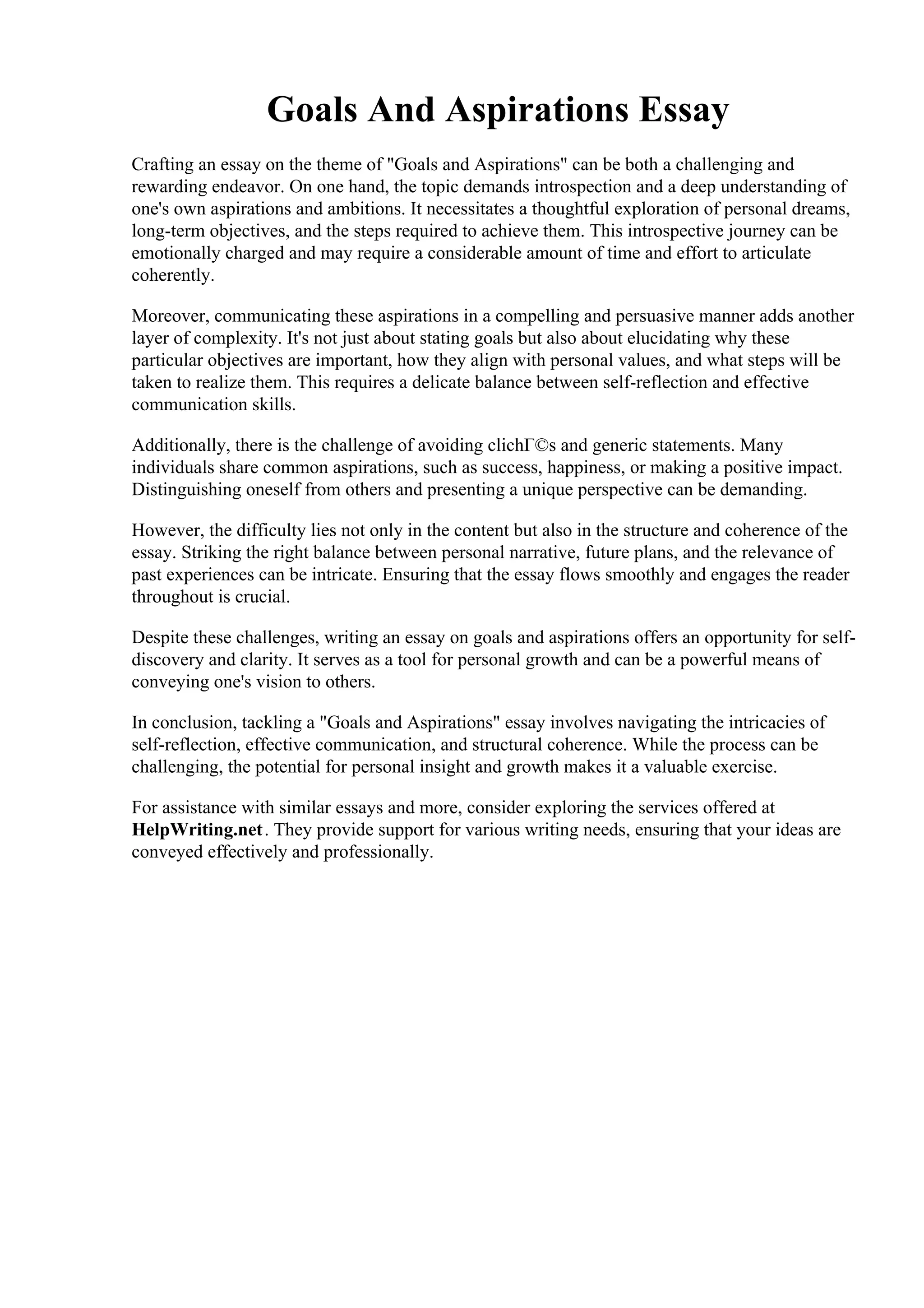 Goals And Aspirations Essay. 018 Career Aspiration Sample Resume Setups ...