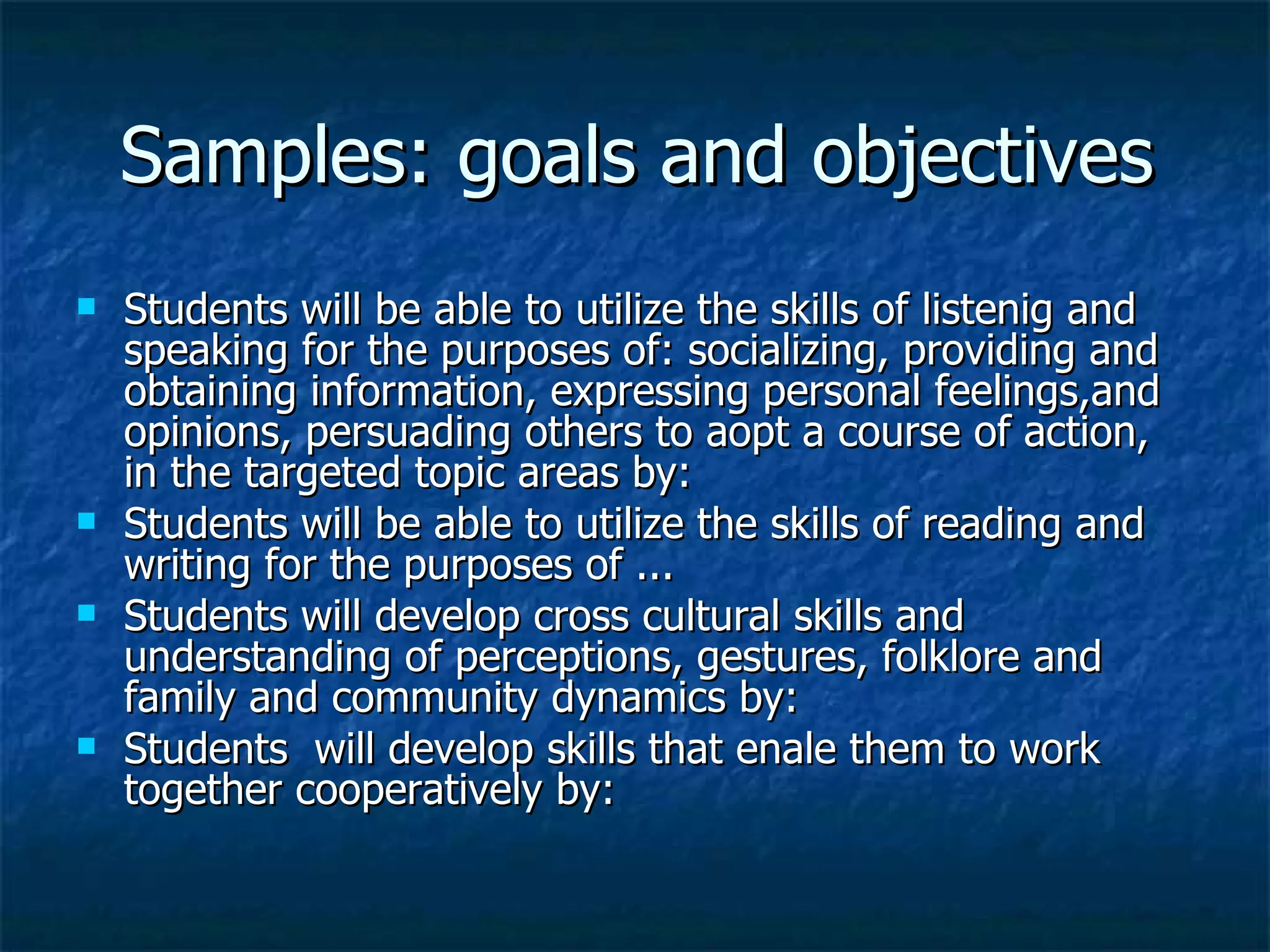Goals And Objectives in a Language Course | PPT