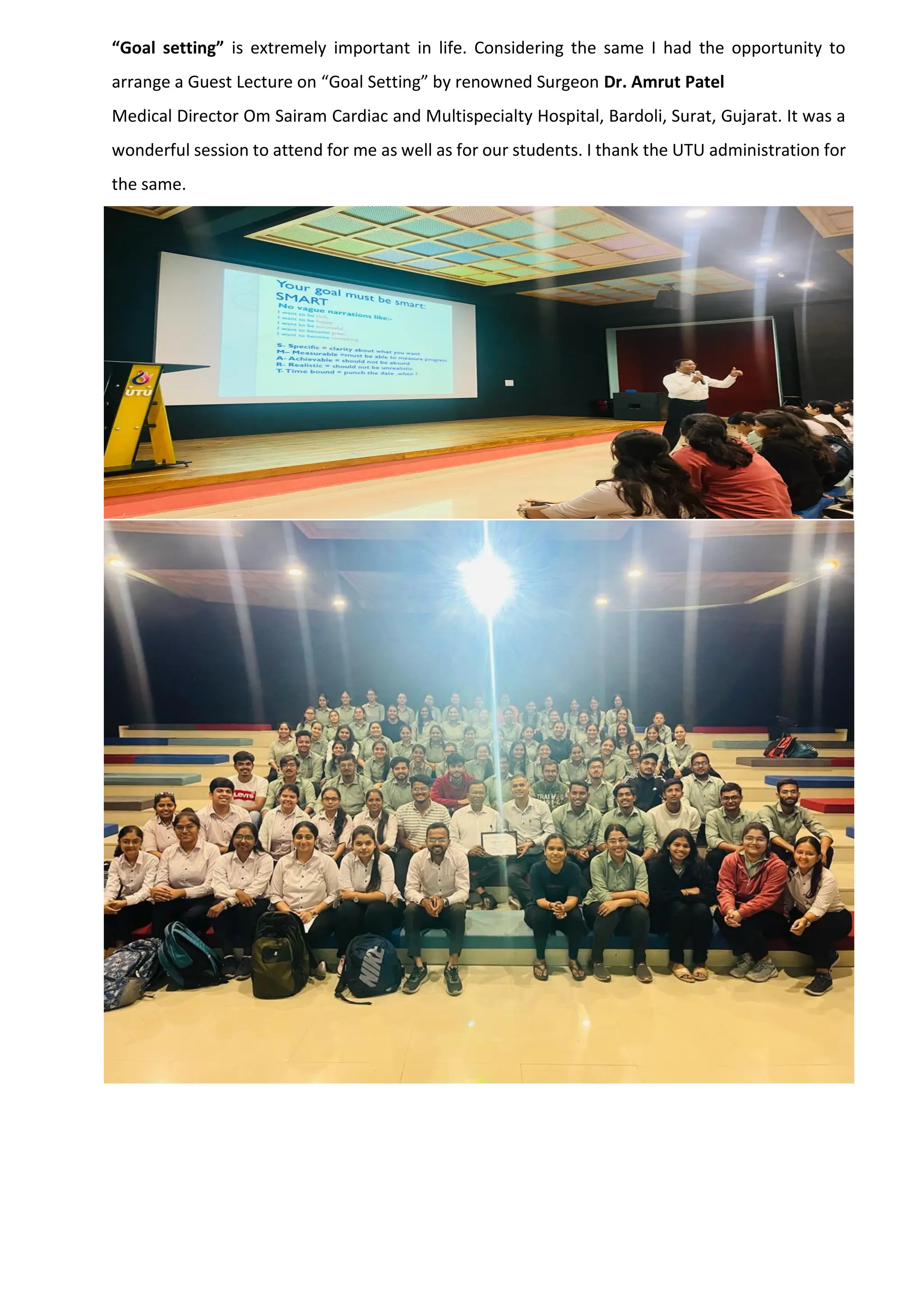 "Goal Setting" Guest Lecture by Dr.Amrut Patel | PDF