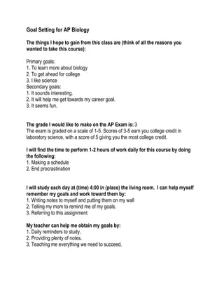 Goal setting for ap biology | DOCX